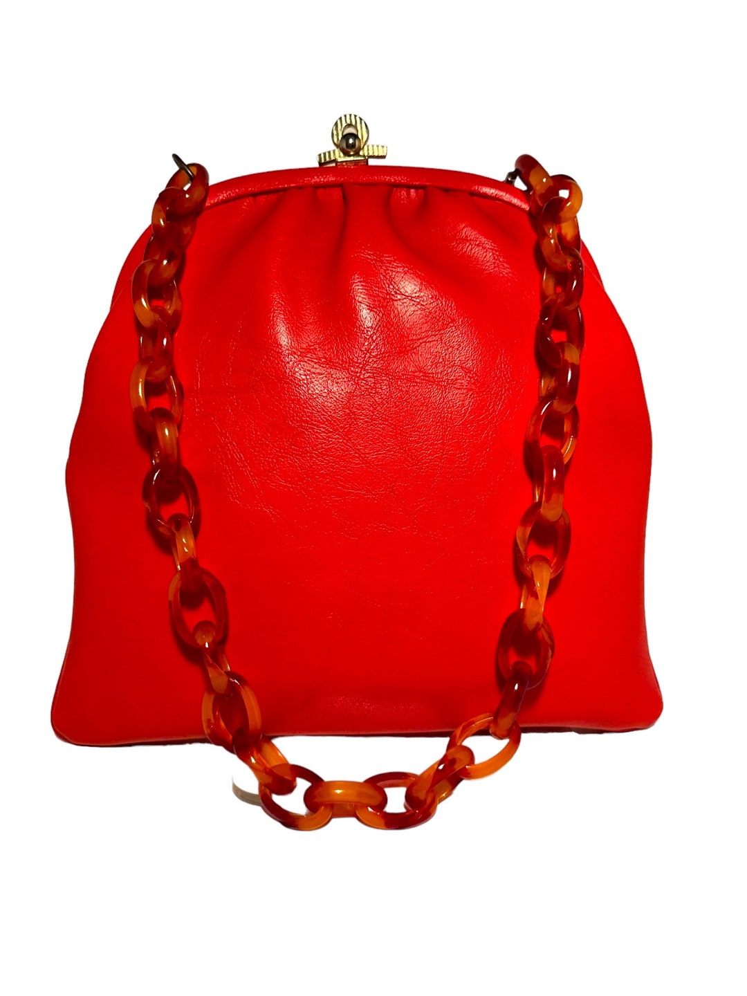 Red 60s Handbag With Faux Tortoise Shell Chain - Etsy
