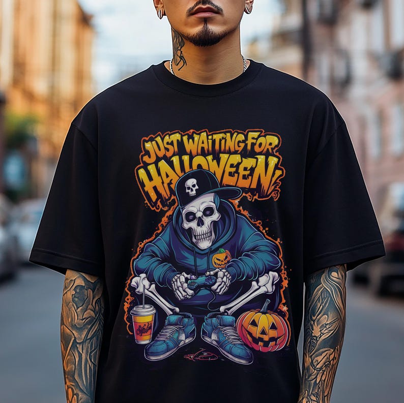 Gamer Halloween Png, Just Waiting for Halloween Png, Gamer Skeleton ...