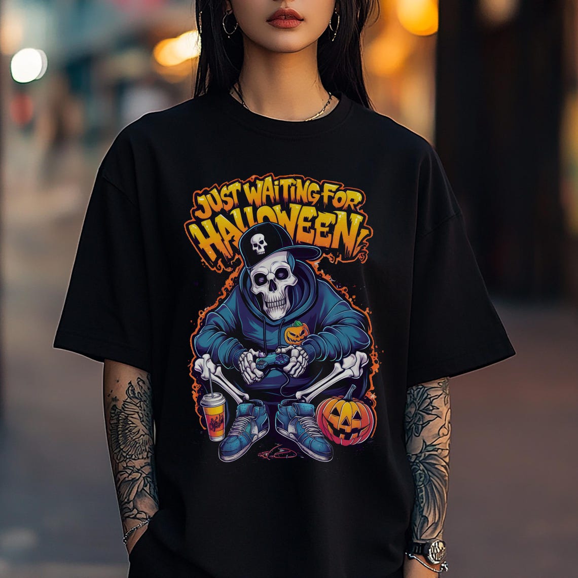 Gamer Halloween Png, Just Waiting for Halloween Png, Gamer Skeleton ...