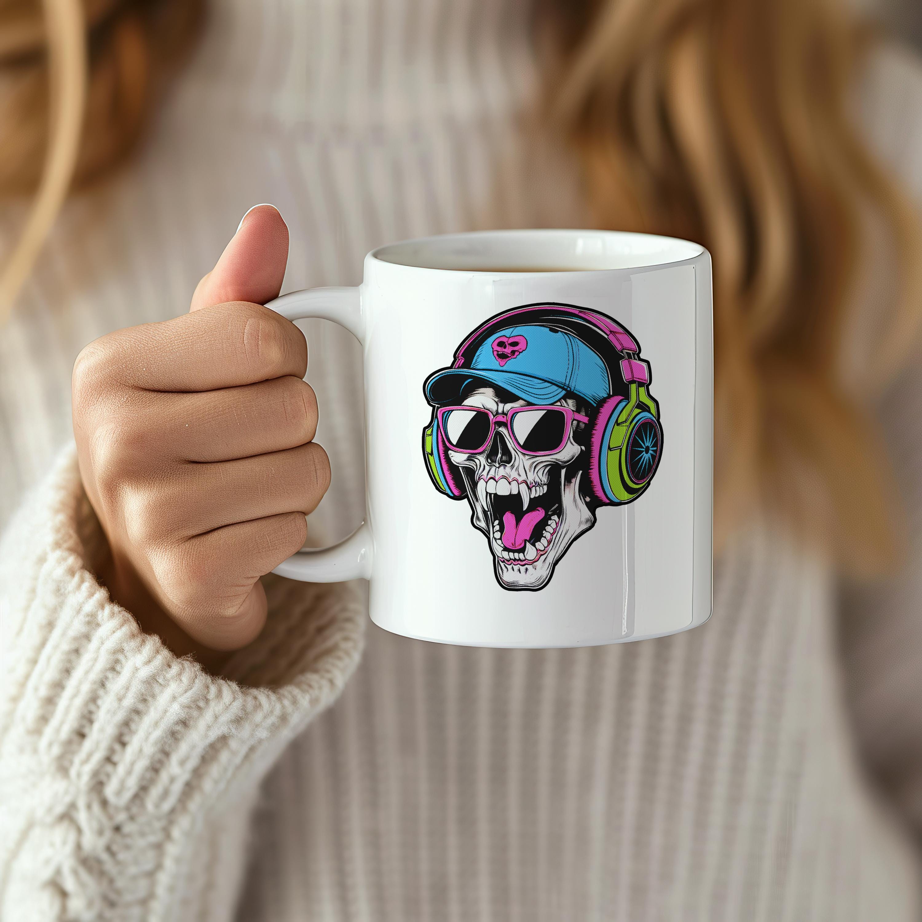 Cool Skull Headphones Art - Neon Retro 80s Style Digital Print | Skull ...