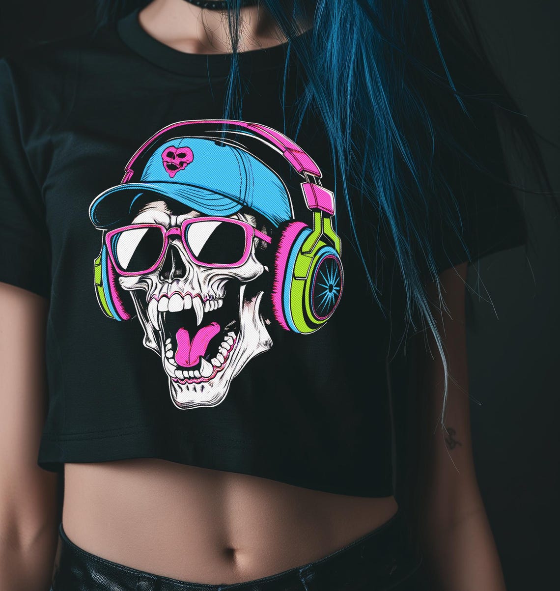 Cool Skull Headphones Art - Neon Retro 80s Style Digital Print | Skull ...