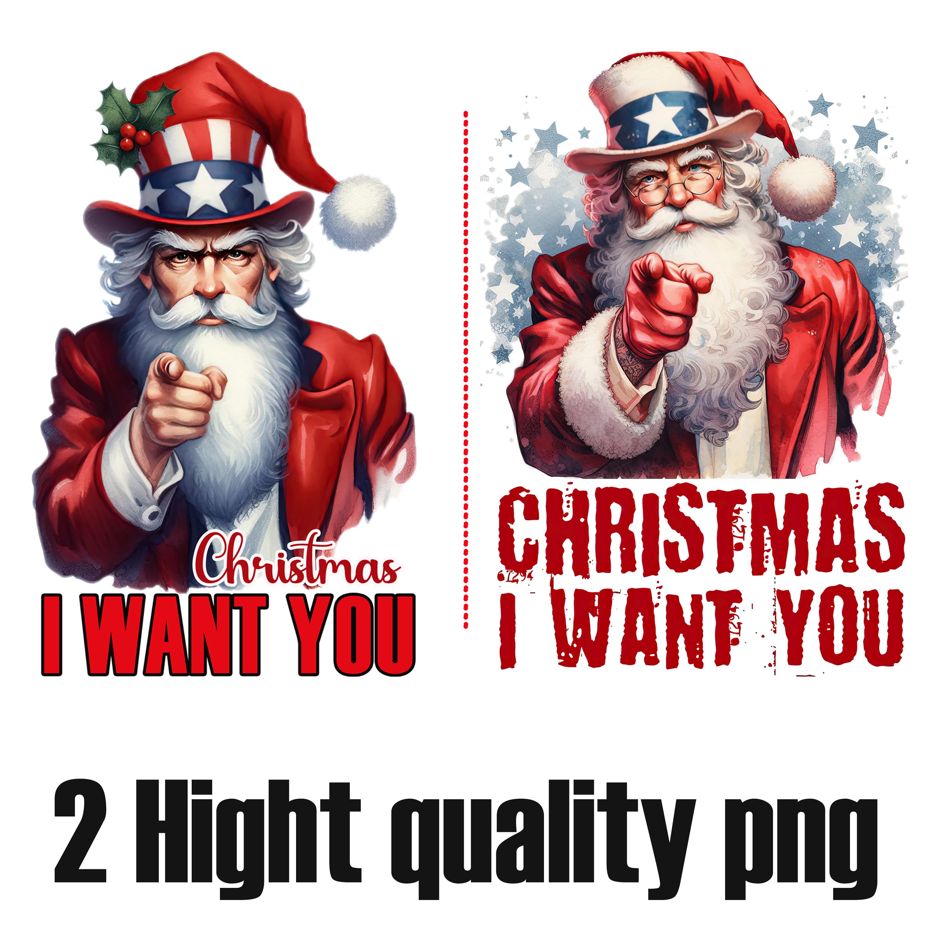 Christmas I Want You PNG L Vintage Uncle Sam Christmas PNG L Patriotic ...