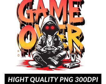 Game Over Skeleton Gamer Sublimation PNG: Urban Streetwear Art (digital ...