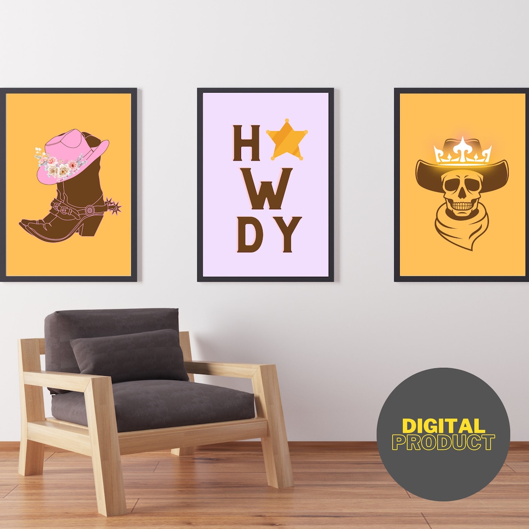Set of 3 Howdy Printable Wall Art Western Art Digital Printable Poster ...