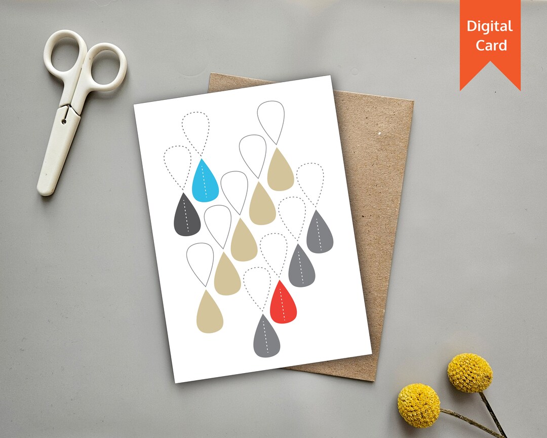 Printable Modern Abstract Note Card | Colorful Blank Cards | Midcentury ...