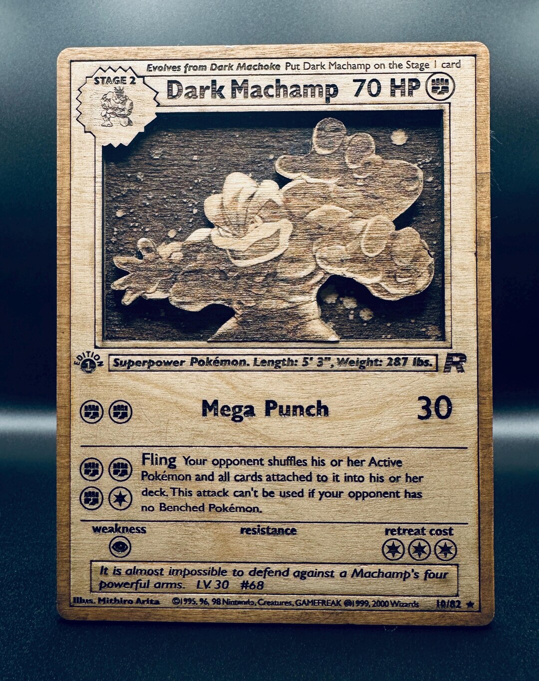 Dark Machamp Wooden Pokémon Card Handmade, Custom 3D Card TCG Display ...