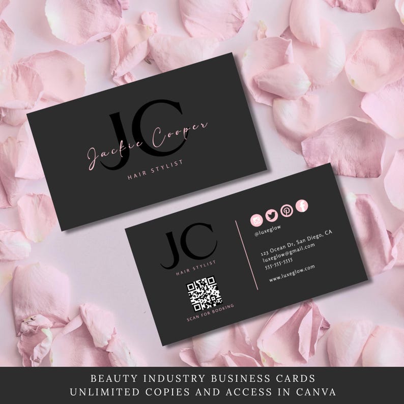 Editable QR Code Luxury Business Cards Canva Templates Esthetics Beauty ...