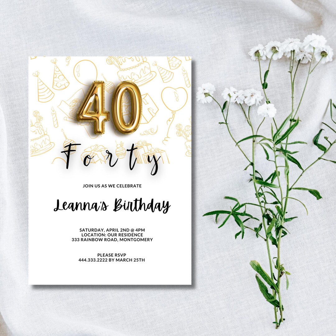 Editable 40th Birthday Invitations - Printable PDF, Customizable 40th ...