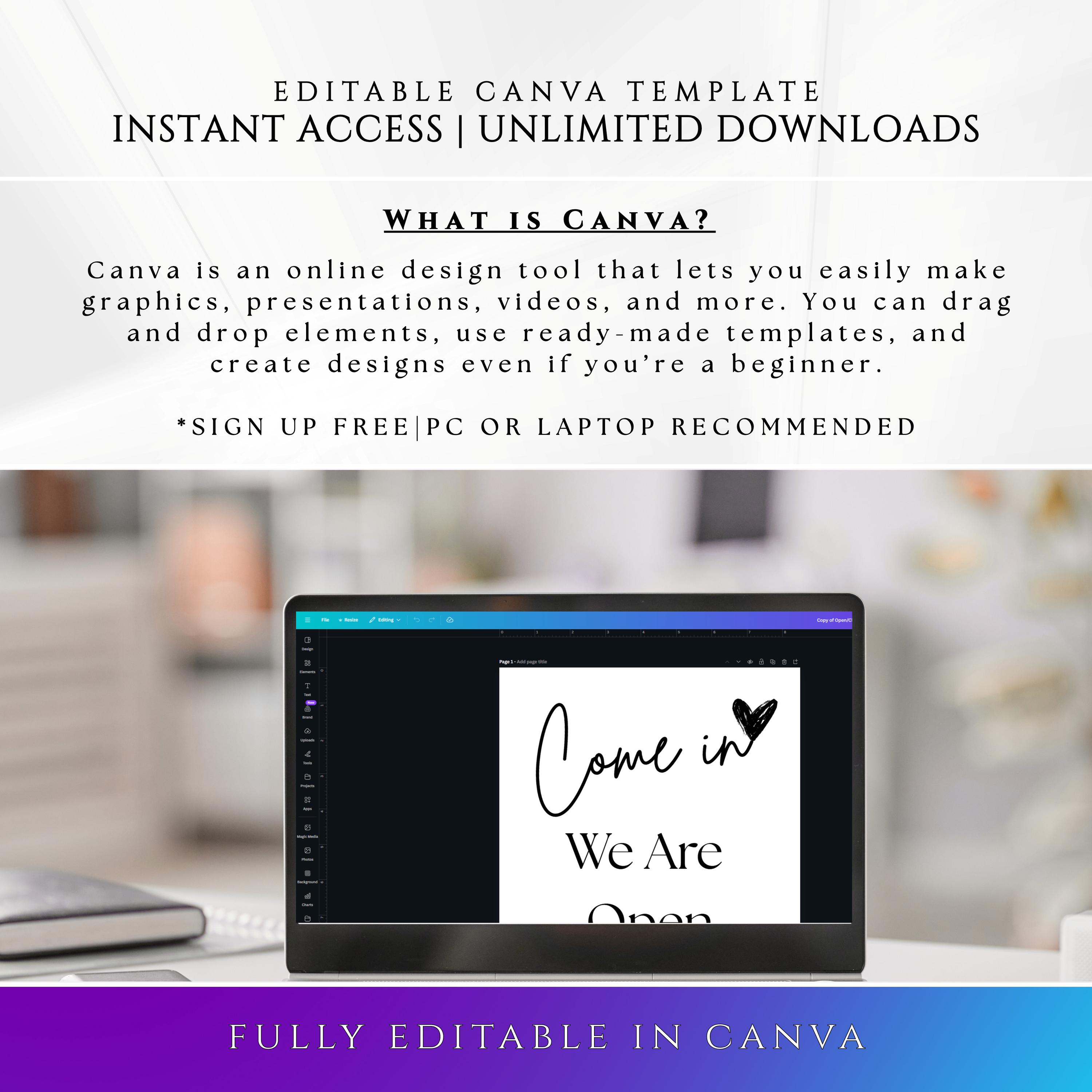 Editable Open Sign Closed Sign Canva Templates for Small Business ...