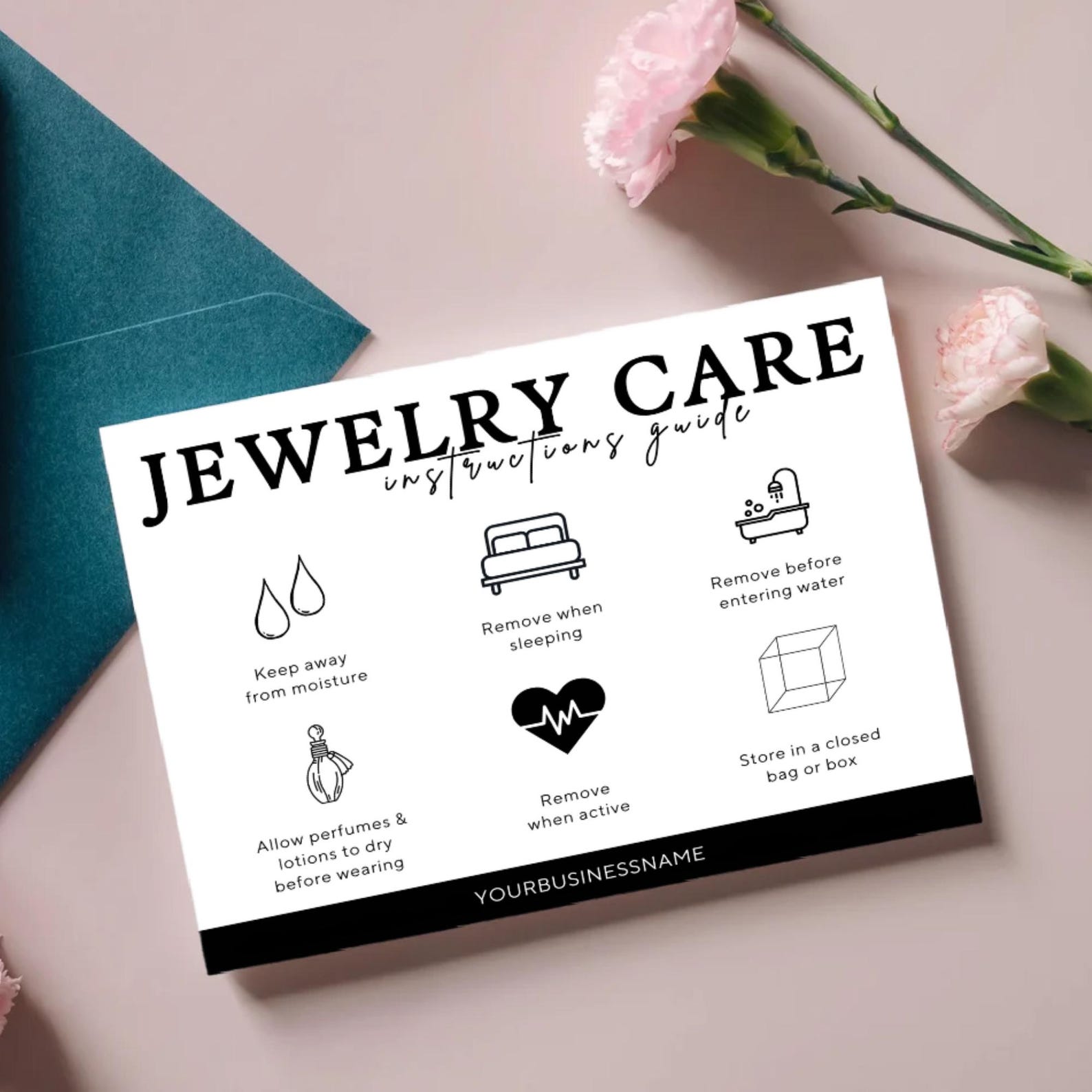 Printable Jewelry Care Card Template, Editable Jewelry Care ...