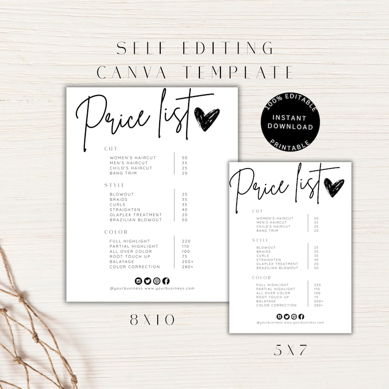Editable Price List Canva Template Salon Sign for Small Business ...