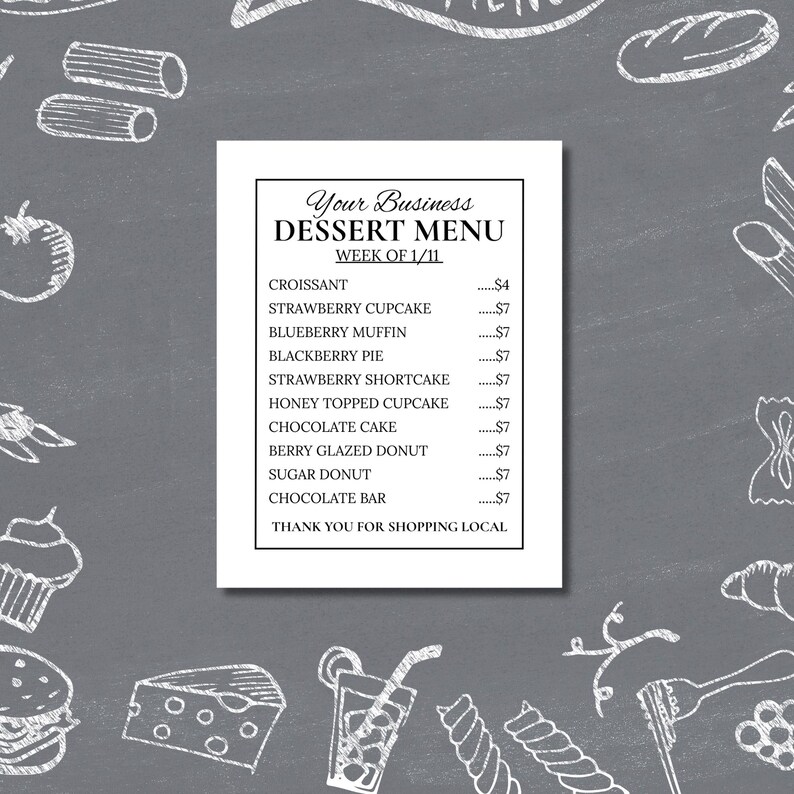 Bakery Price List Template | Minimalist Pastry Menu Price List Instant ...