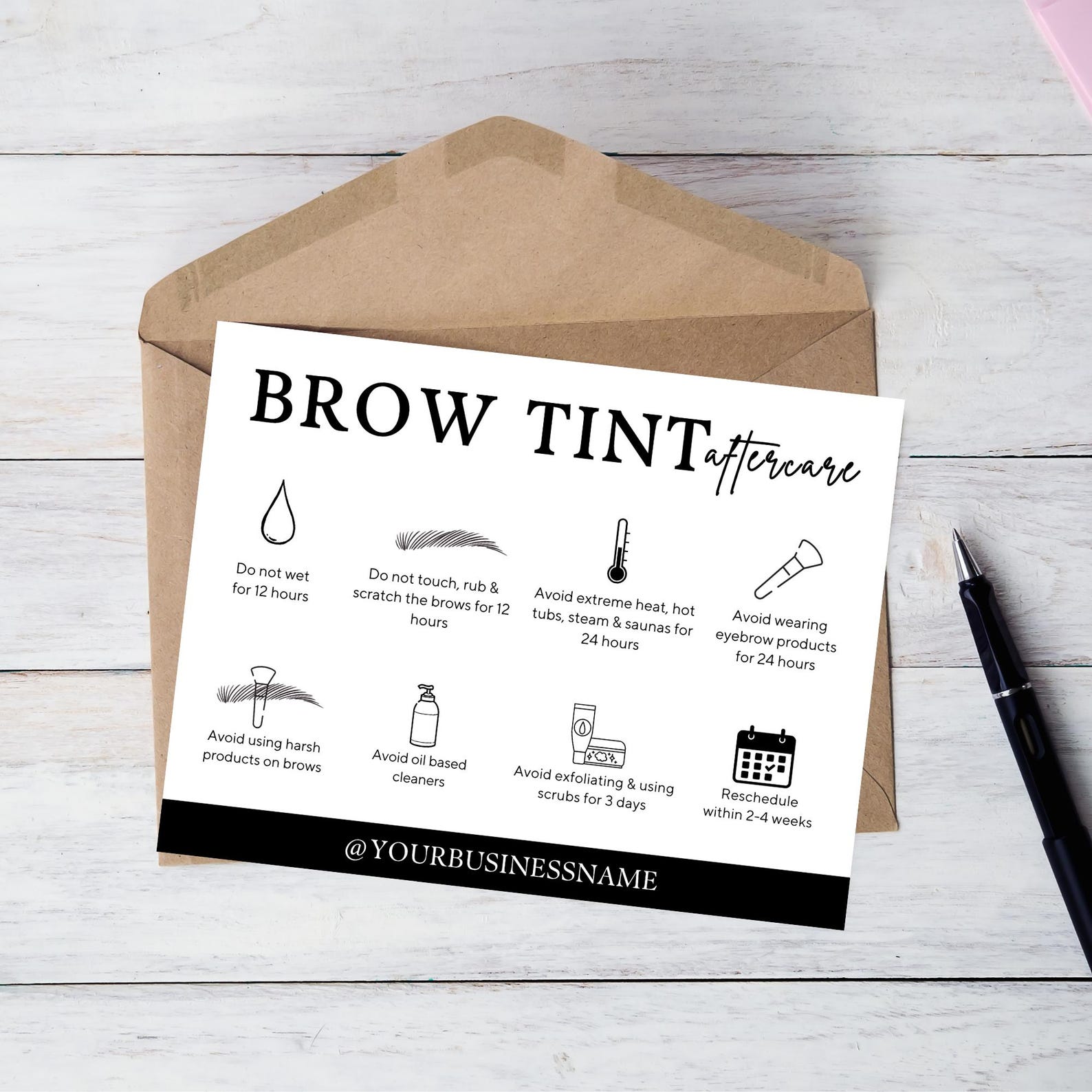 Editable Brow Tint Aftercare Card Template, Brows Tint Post Care Cards ...