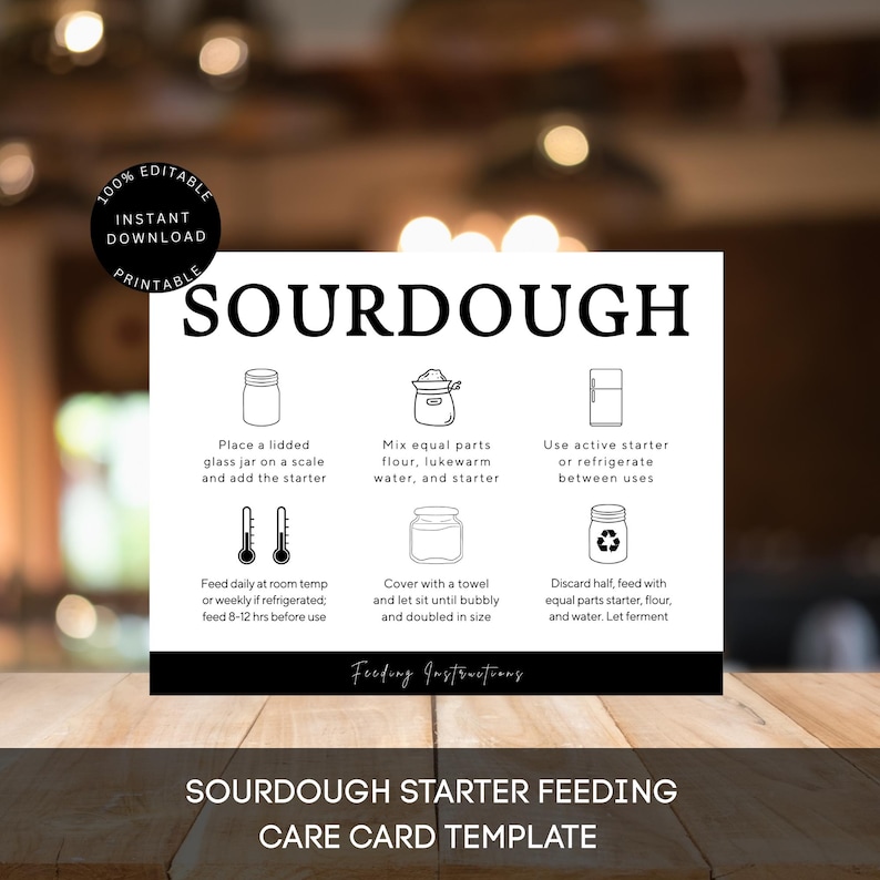 Printable Sourdough Starter Care Card Guide Canva Template, Sourdough ...