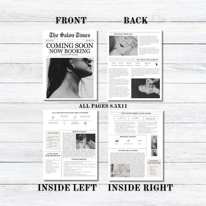 Now Booking New Salon Newspaper Canva Template Weekly Newsletter ...