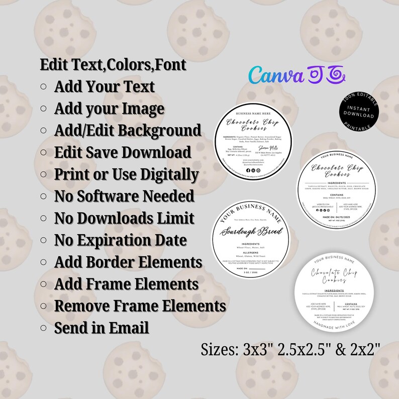 4 Cottage Food Labels Canva Templates | Custom Stickers for Small ...