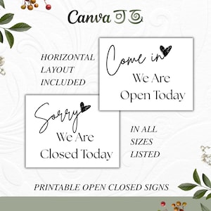 Editable Open Sign Closed Sign Canva Templates for Small Business ...