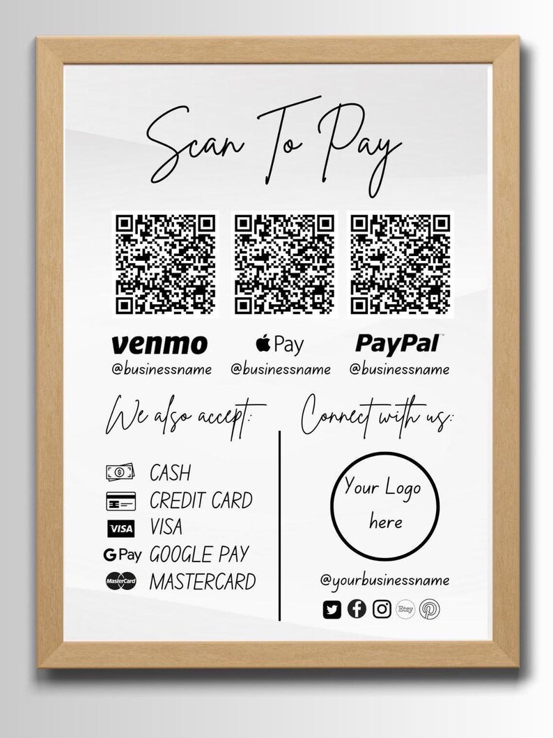 Editable Scan to Pay Template Sign QR Code Sign for Small Business ...