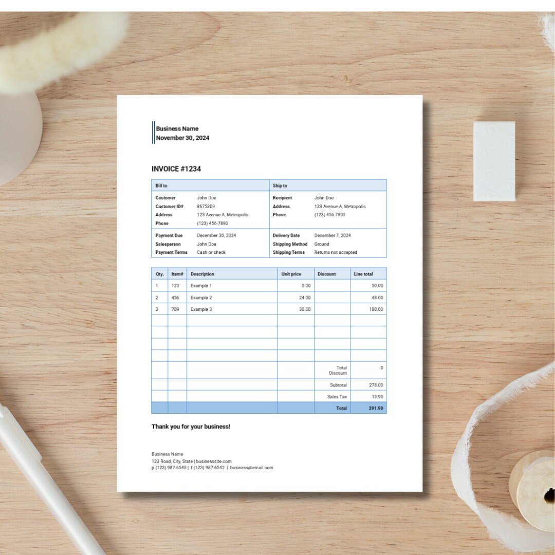 Editable Invoice Template Order Forms Template - Etsy