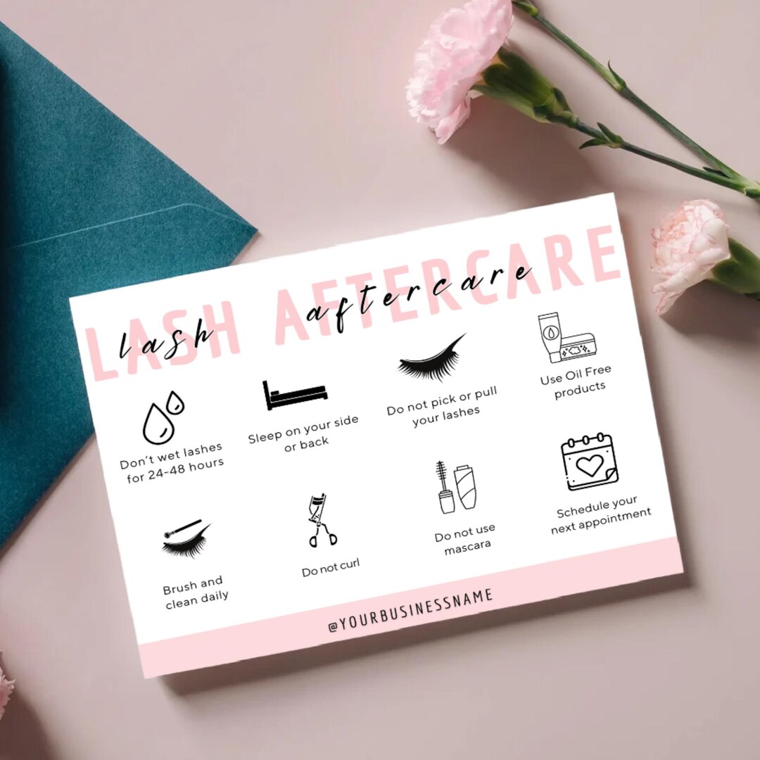 Lash Extension Aftercare Card Canva Template | Printable Lash Cards ...
