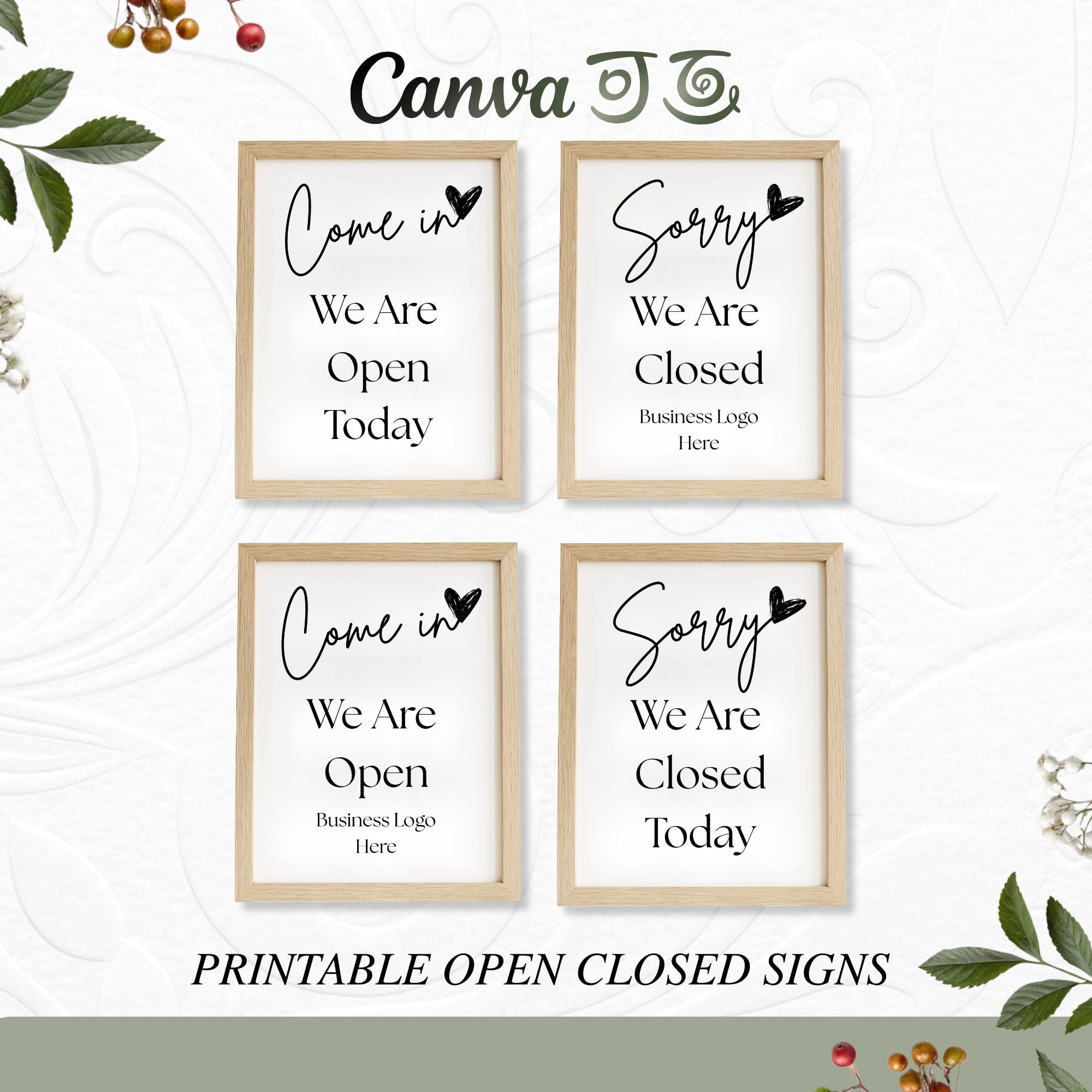 Editable Open Sign Closed Sign Canva Templates for Small Business ...