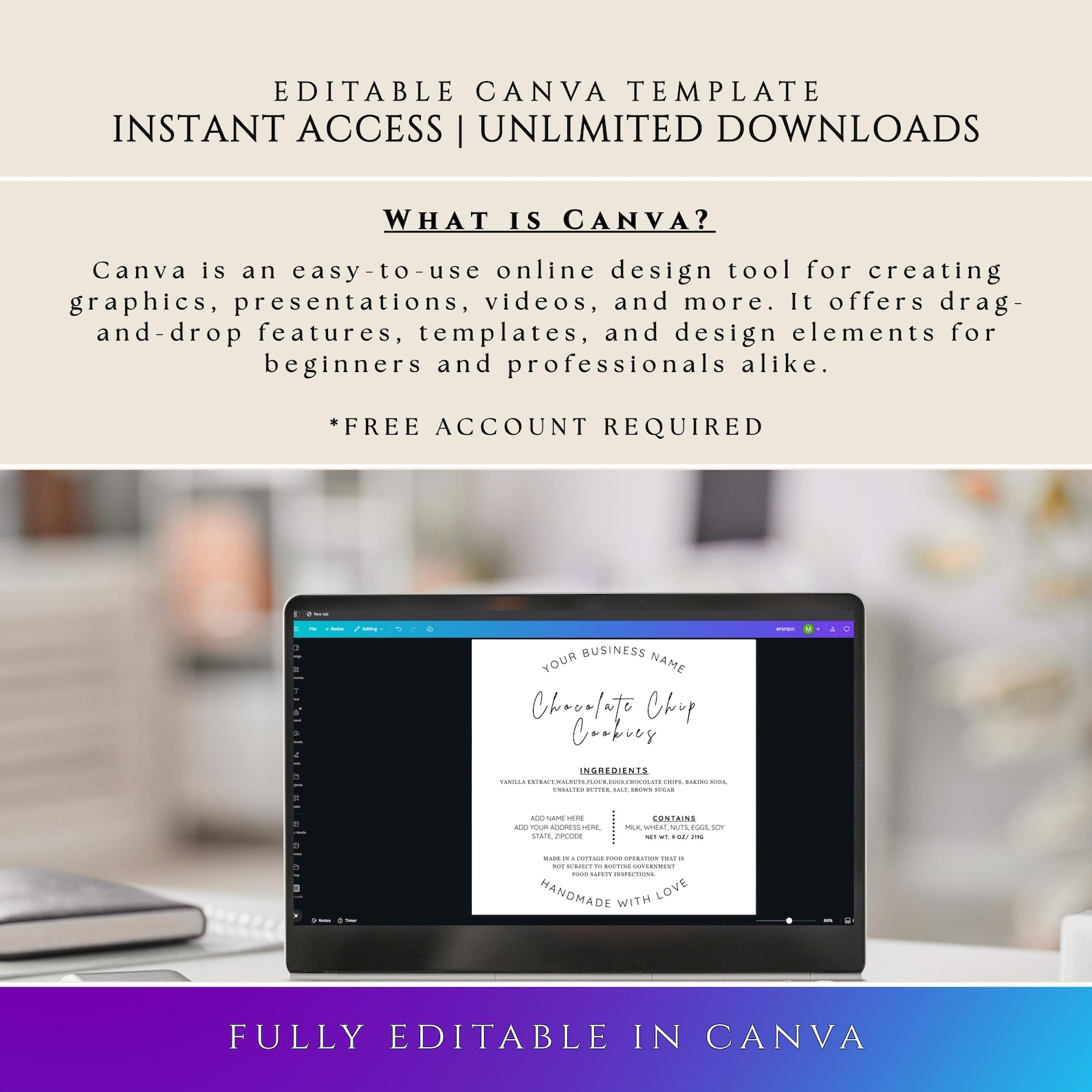 Editable Cottage Law Food Label Canva Templates Custom Sticker for ...