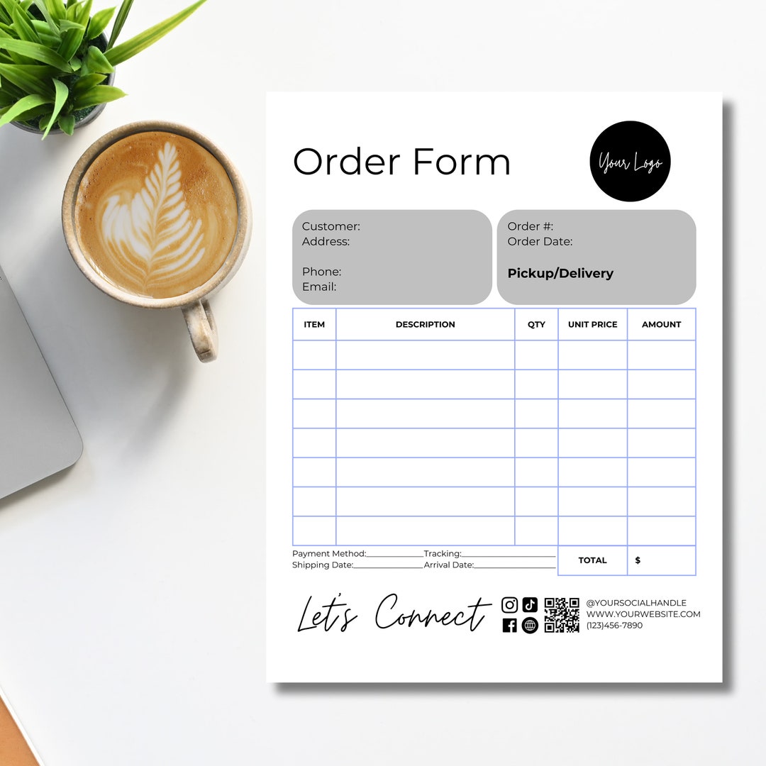 Order Form Template Purchase Order Form Order Form for Small Business Printable Order Form ...