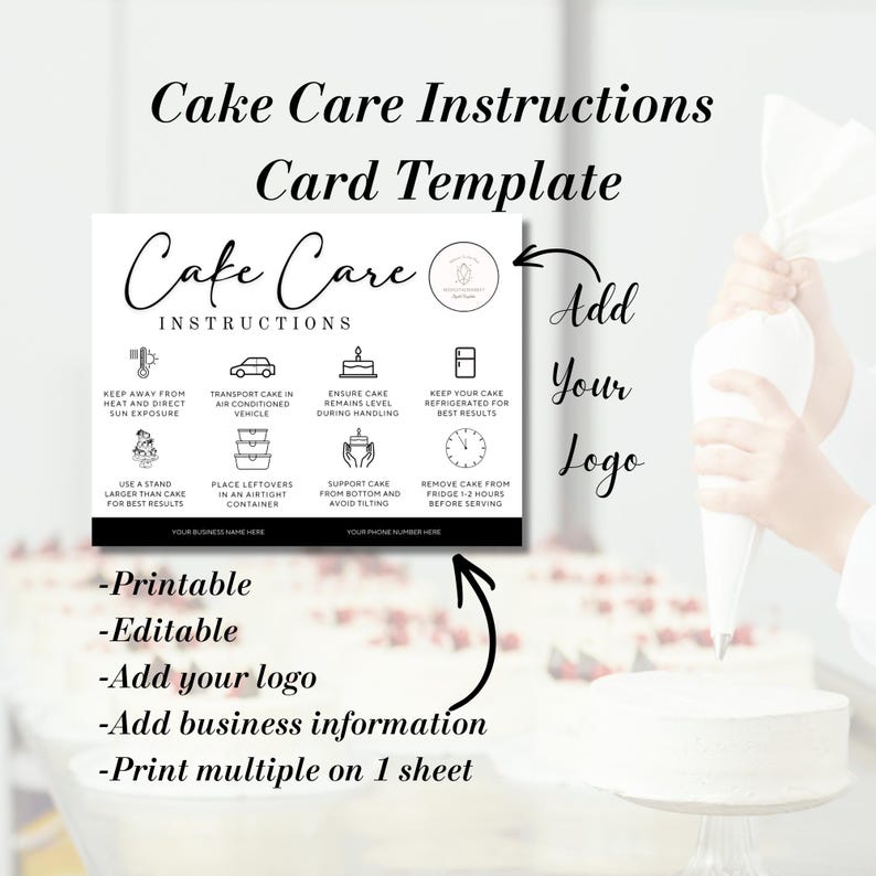 Printable Cake Care Card Canva Template | Printable Bakery Guide ...