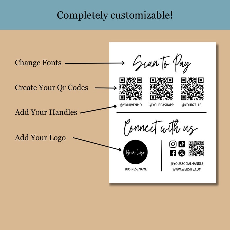 Scan to Pay Template Sign QR Code Sign for Small Business Payment Method Sign Printable Payment ...