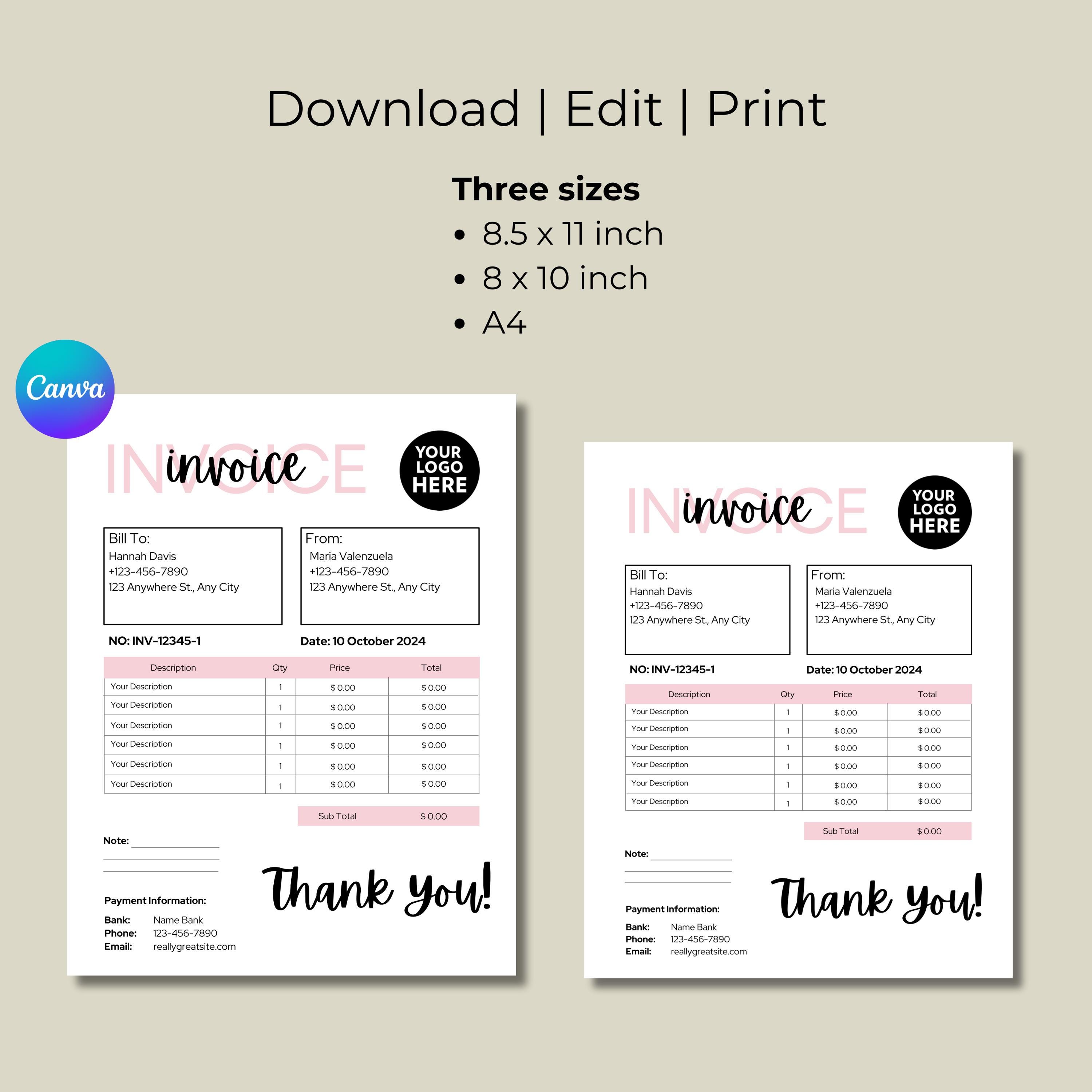 Printable Small Business Order Forms Template, Editable Invoice ...