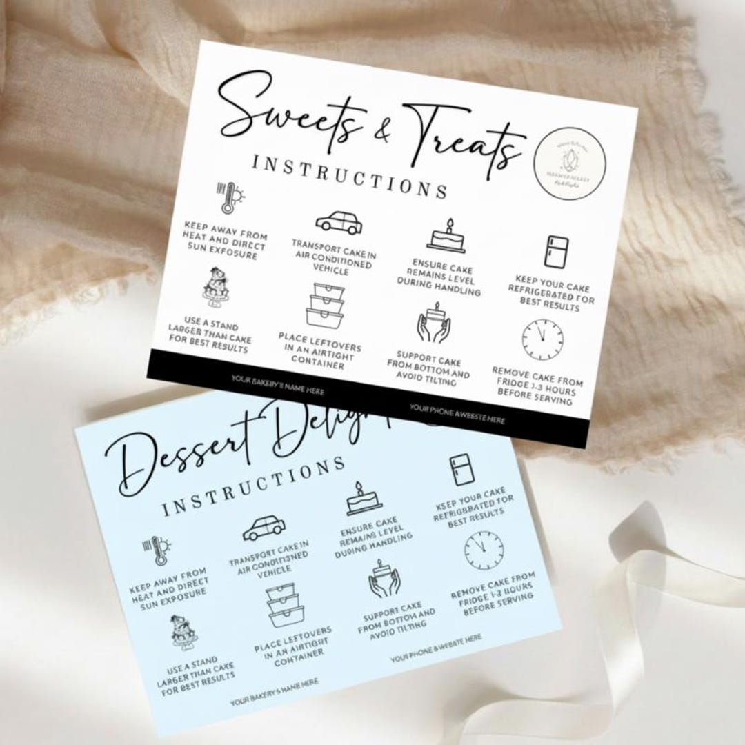 Printable Cake Care Card Canva Template | Printable Bakery Guide ...