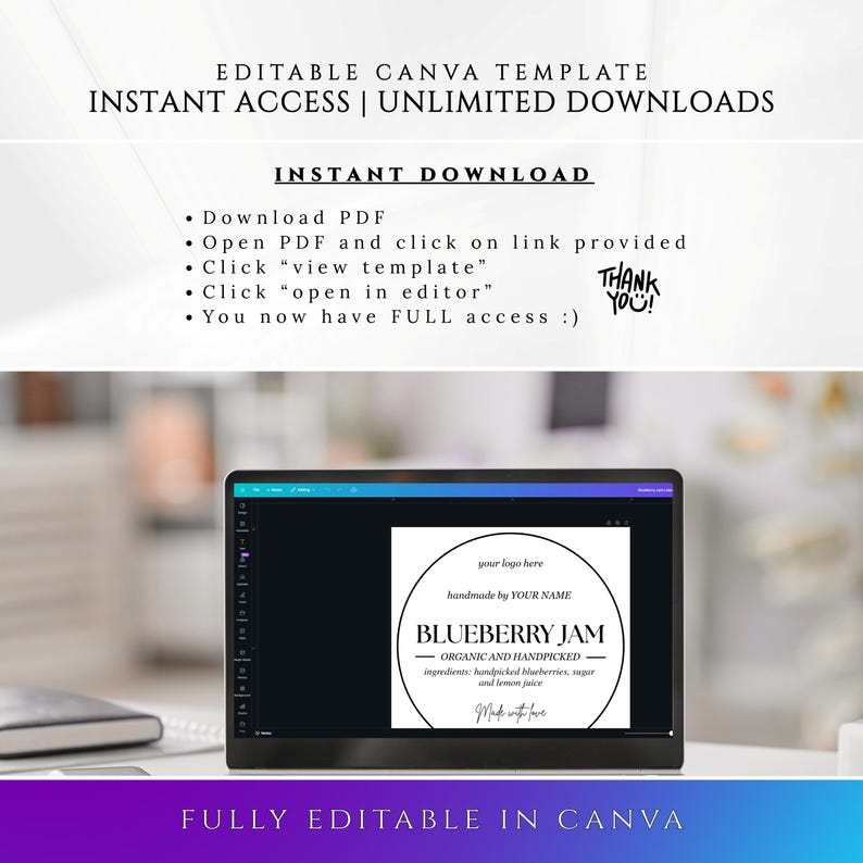 Canva Blueberry Jam Label Template for Handmade Cottage Food Businesses ...