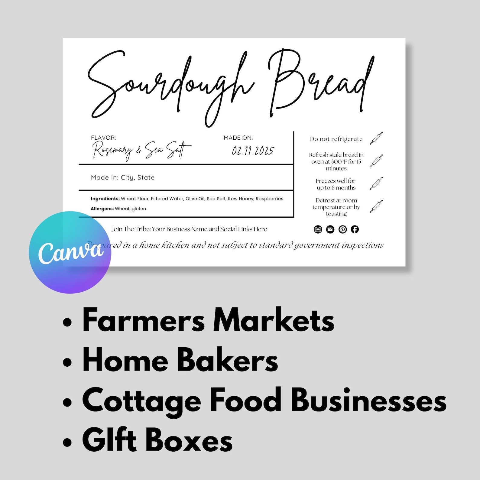 Customizable Canva Bakery Label Sourdough Printable Template Sourdough ...