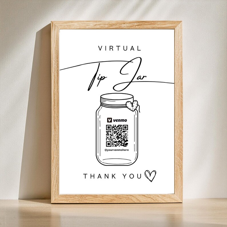 Virtual Tip Jar Scan to Pay Template QR Code Sign Venmo Cashapp Payment ...