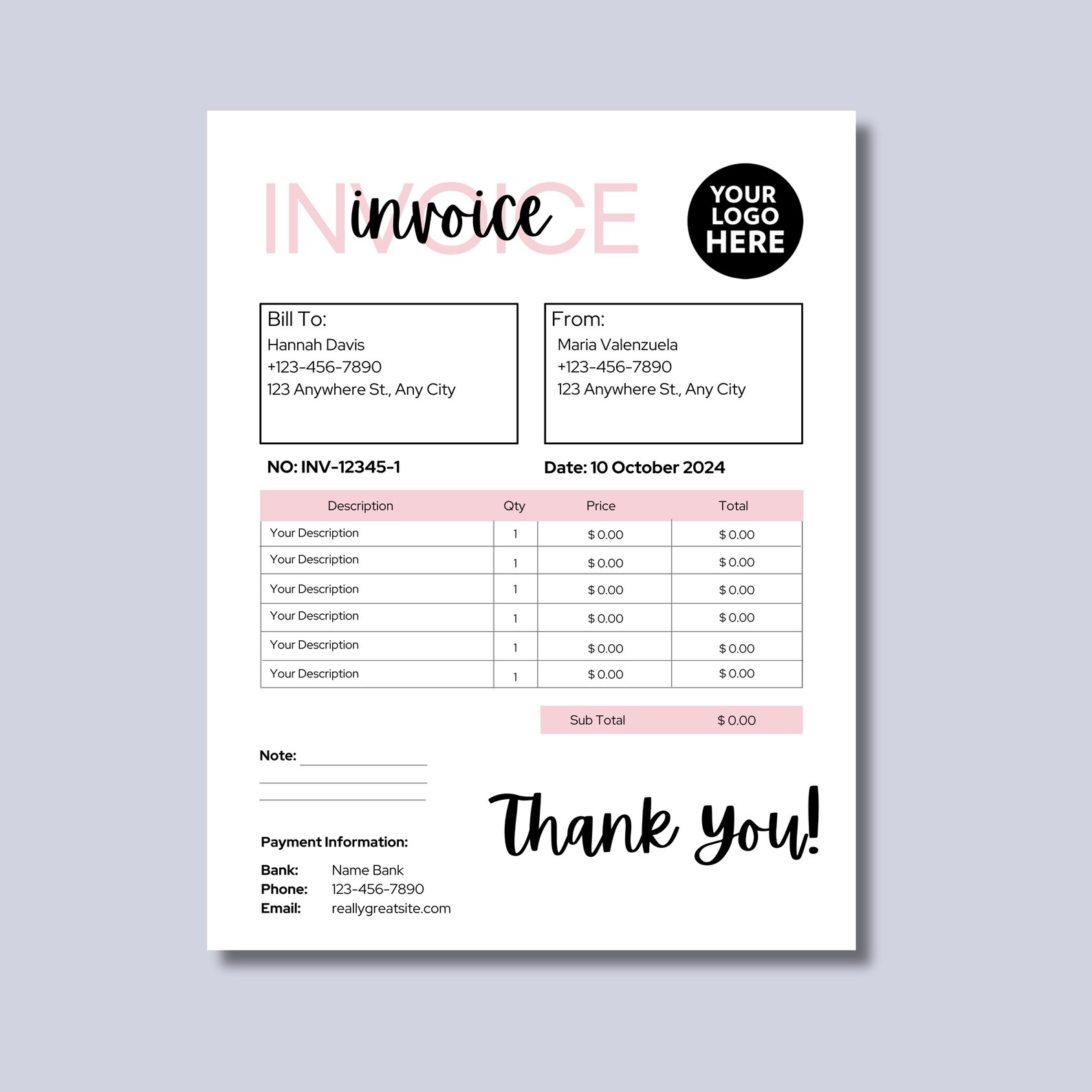 Printable Small Business Order Forms Template, Editable Invoice ...