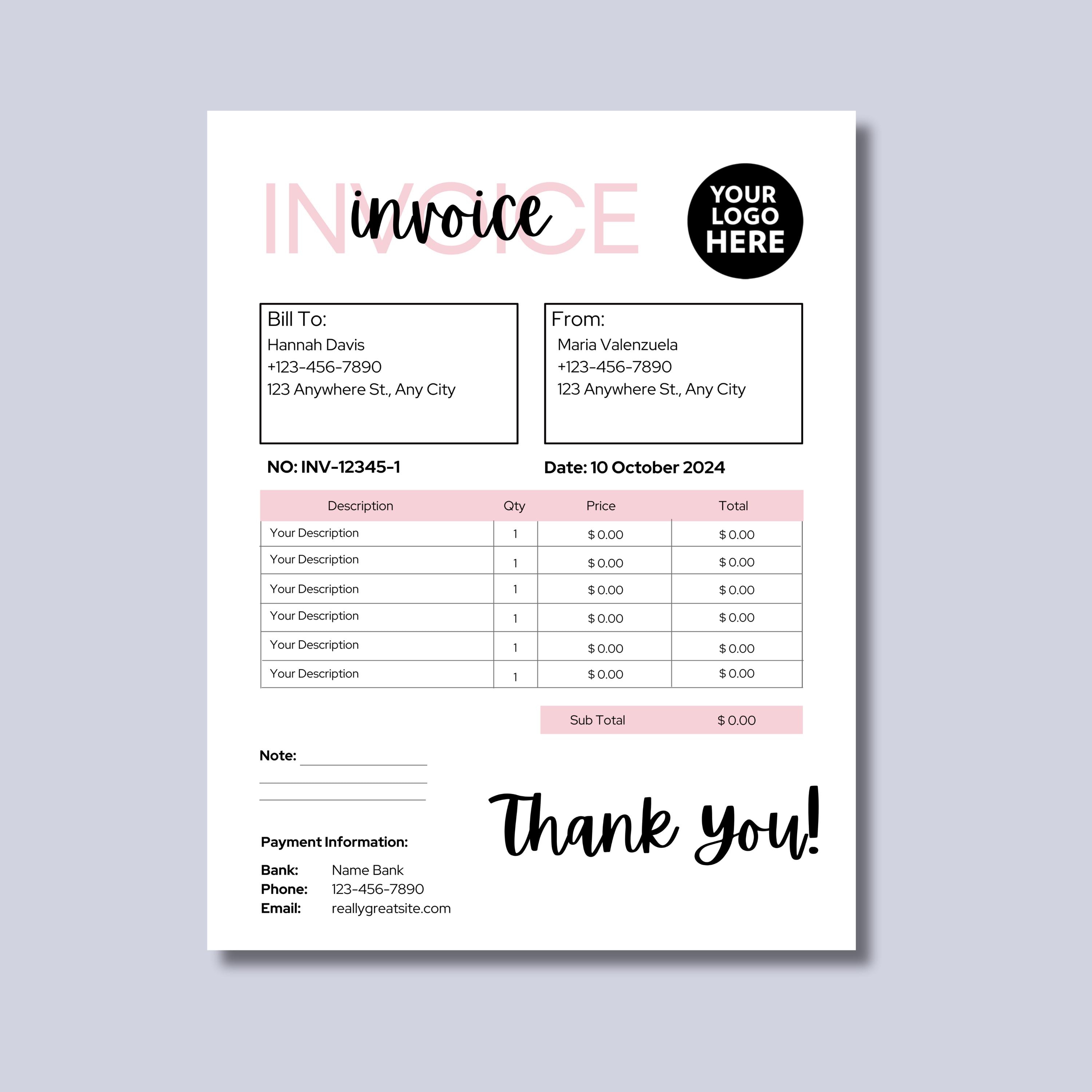 Printable Small Business Order Forms Template, Editable Invoice ...