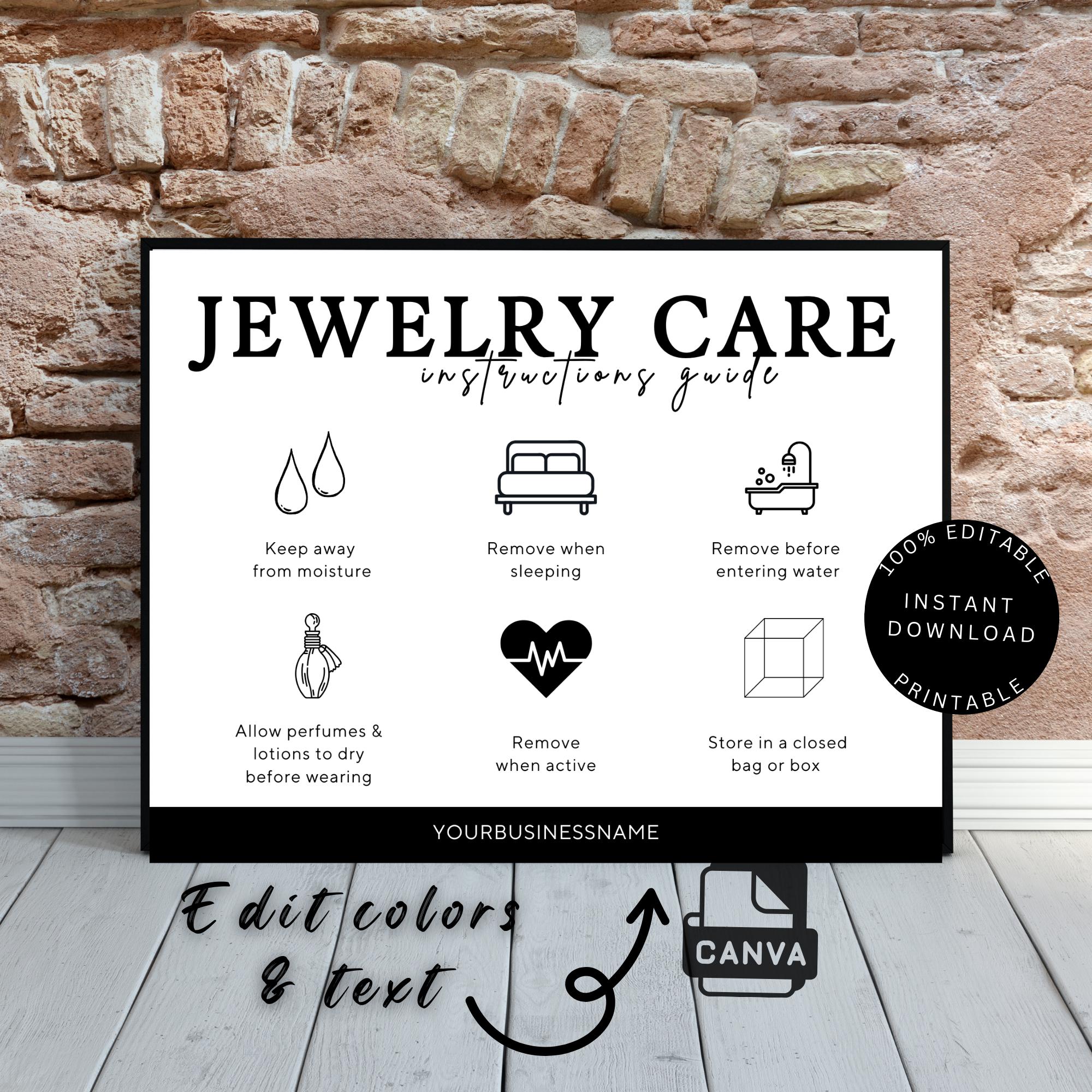 Jewelry Care Card Design Instructions Canva Template Care Instructions ...