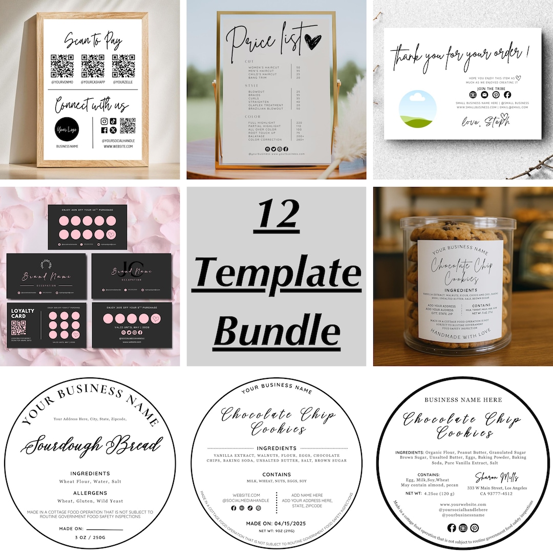 Cottage Food Label Starter Bundle Canva Templates | Editable Cottage ...