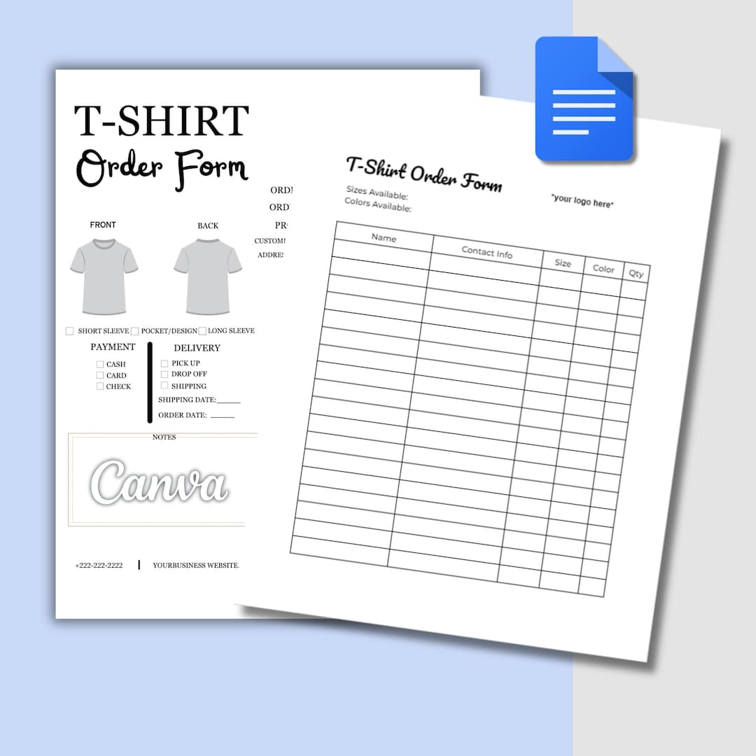Tshirt Order Forms Template Google Docs Editable, Printable Tshirt ...