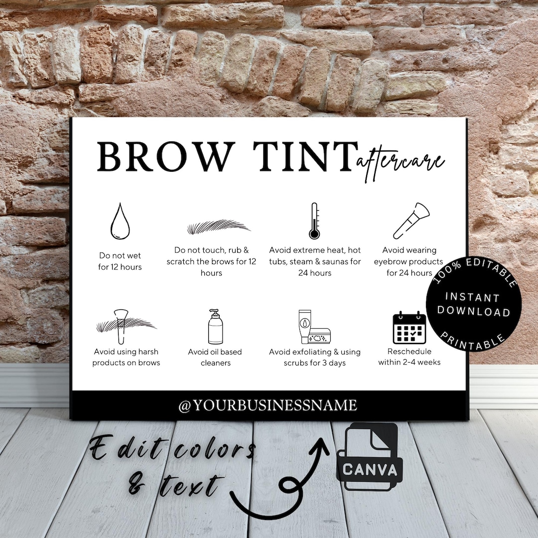 Editable Brow Tint Aftercare Card Template, Brows Tint Post Care Cards ...