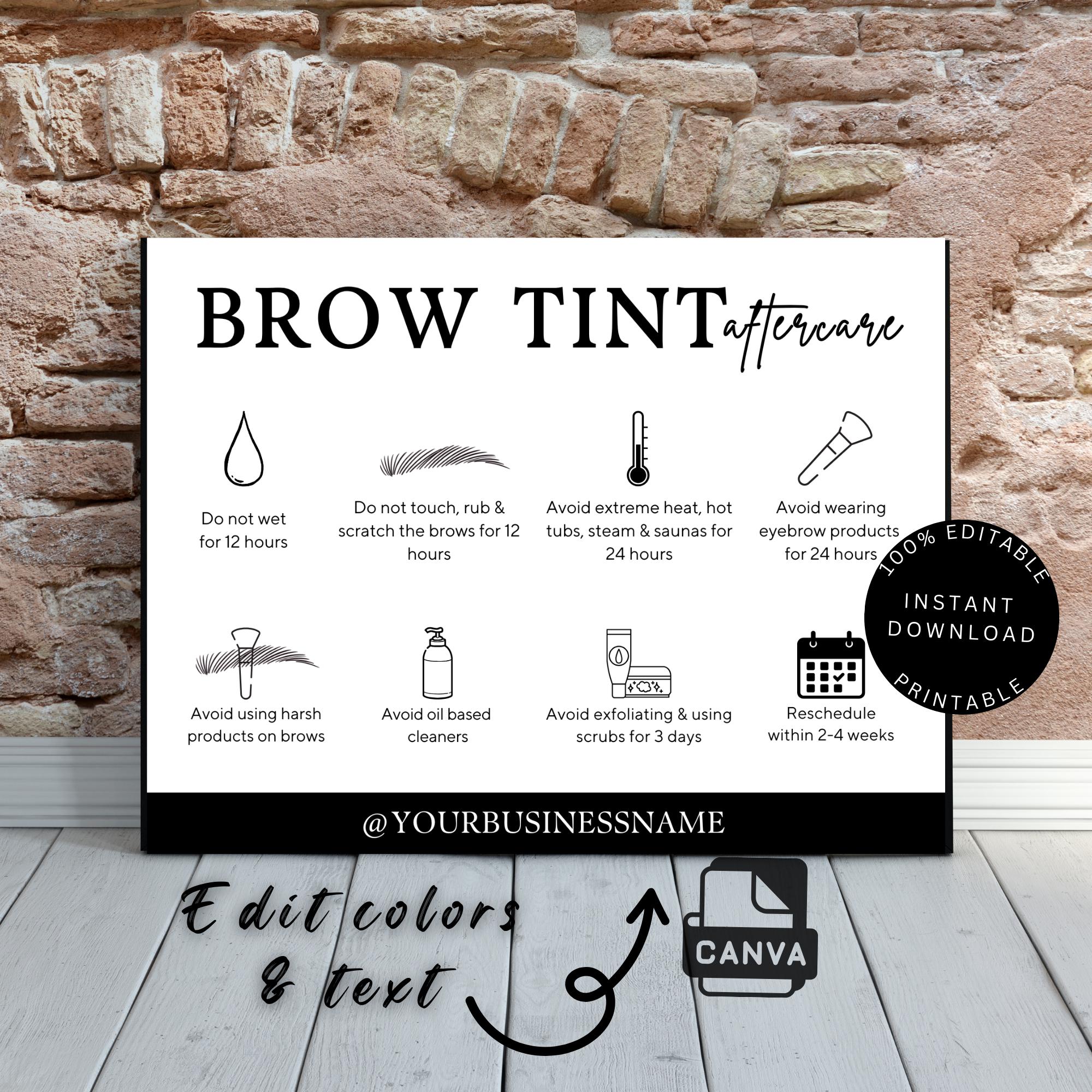 Editable Brow Tint Aftercare Card Template, Brows Tint Post Care Cards ...