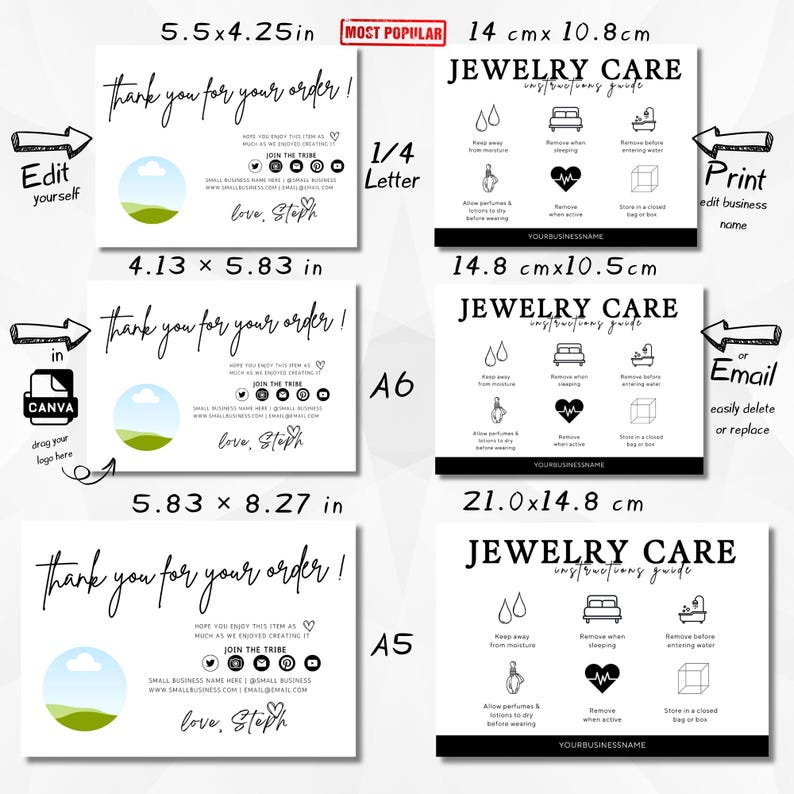 Printable Jewelry Care Card Template, Editable Jewelry Care ...