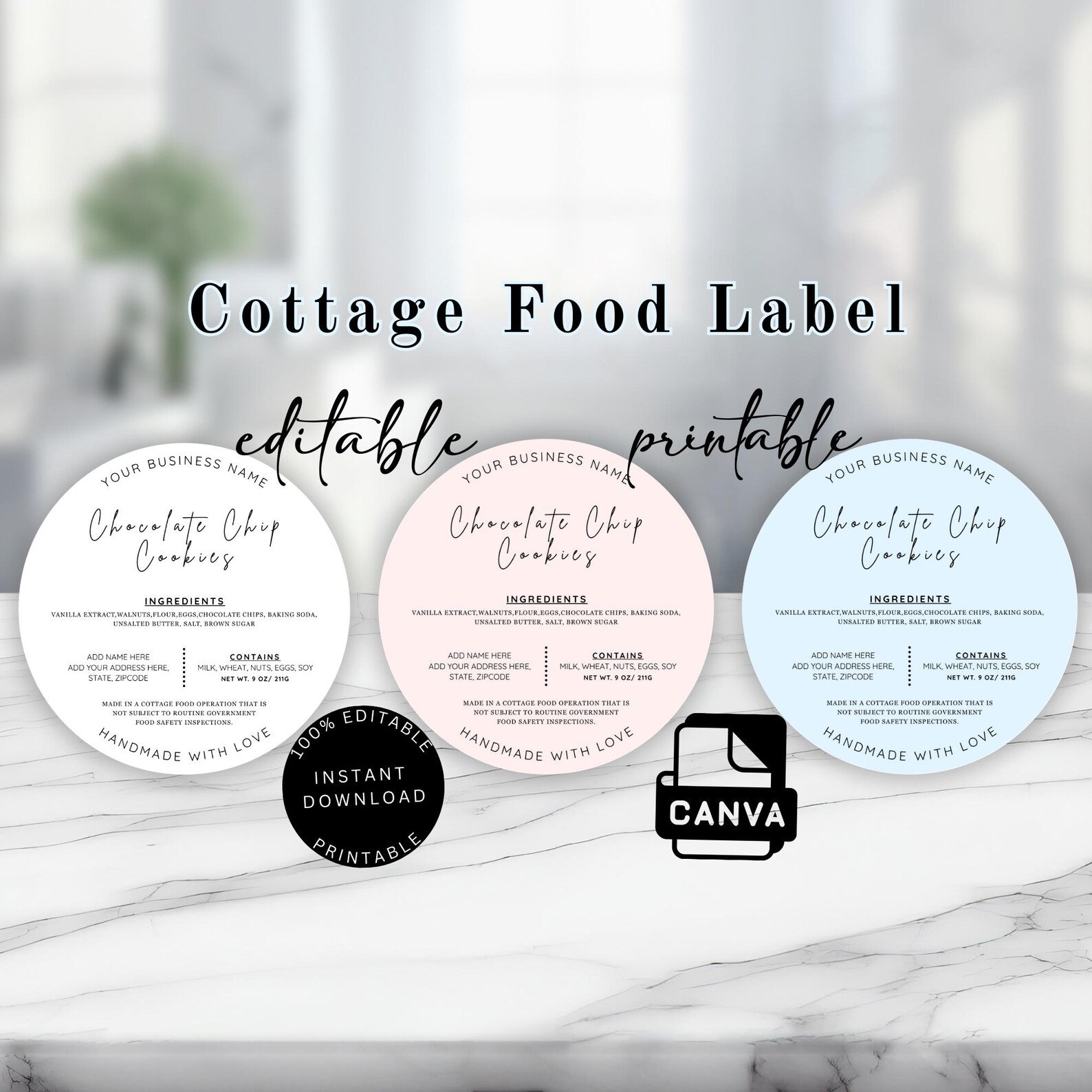 Editable Cottage Law Food Label Canva Template-handmade With Love ...
