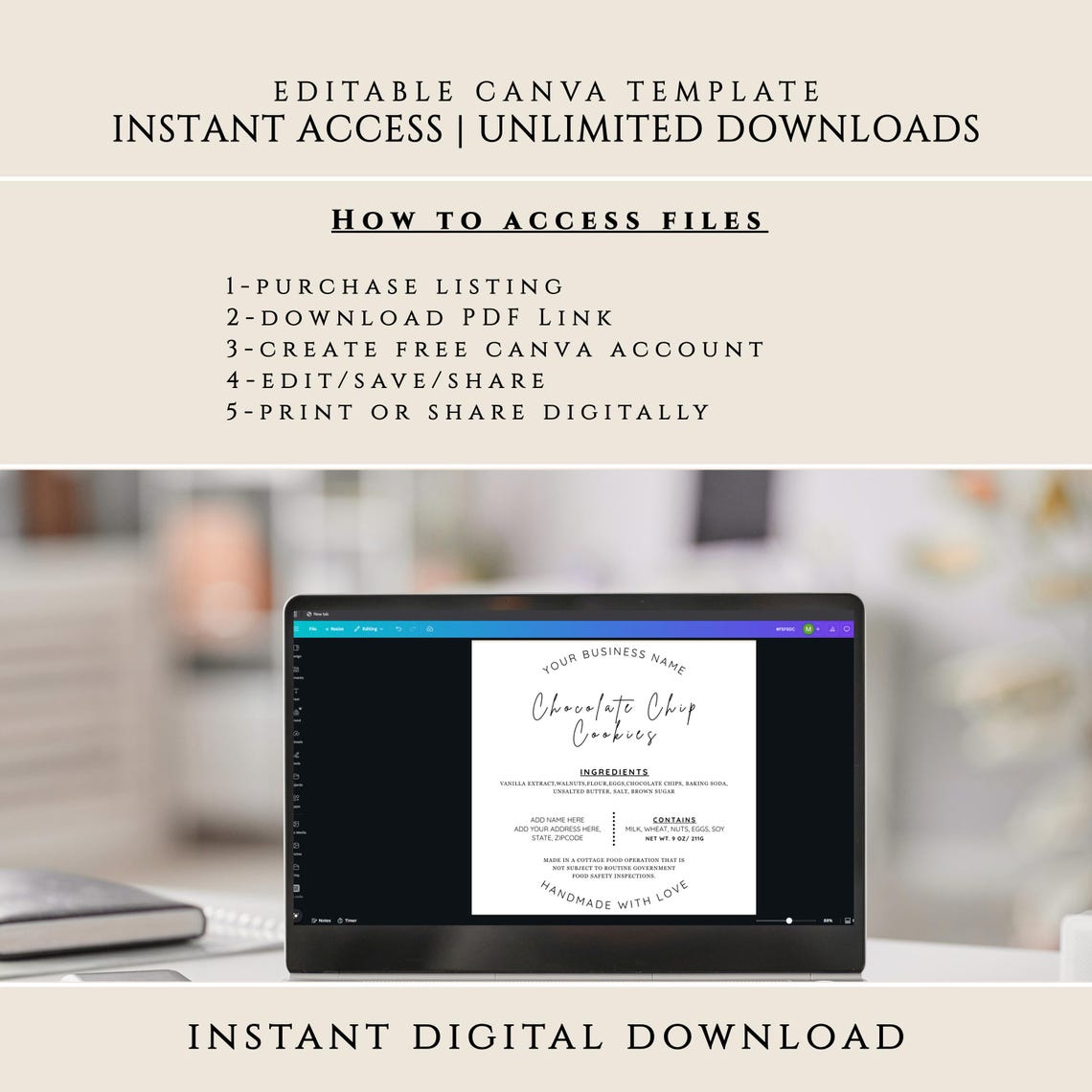 Editable Cottage Law Food Label Canva Templates Custom Sticker for ...