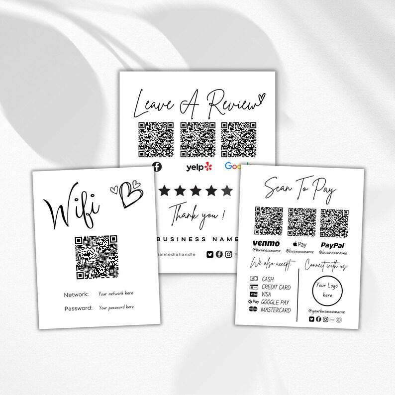 3 letreros de código QR imprimibles, letrero de pago con código QR wifi ...
