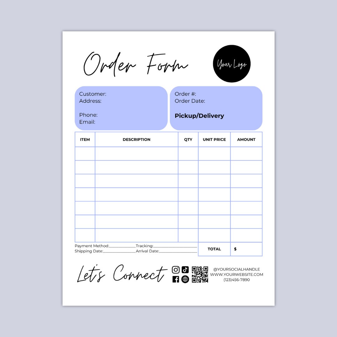 Order Form Template Purchase Order Form Order Form for Small Business Printable Order Form ...
