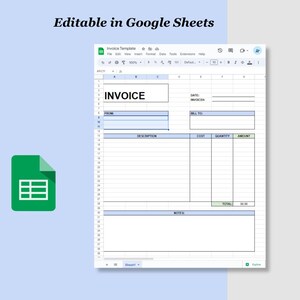 Printable Invoice Excel Template, Google Sheets Bookkeeping Template ...