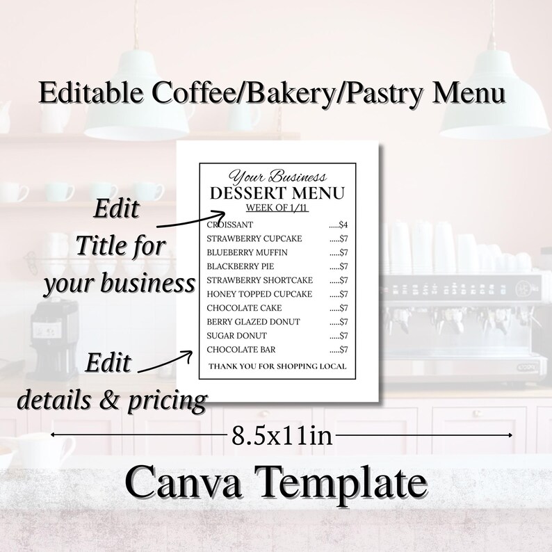 Bakery Price List Template | Minimalist Pastry Menu Price List Instant ...