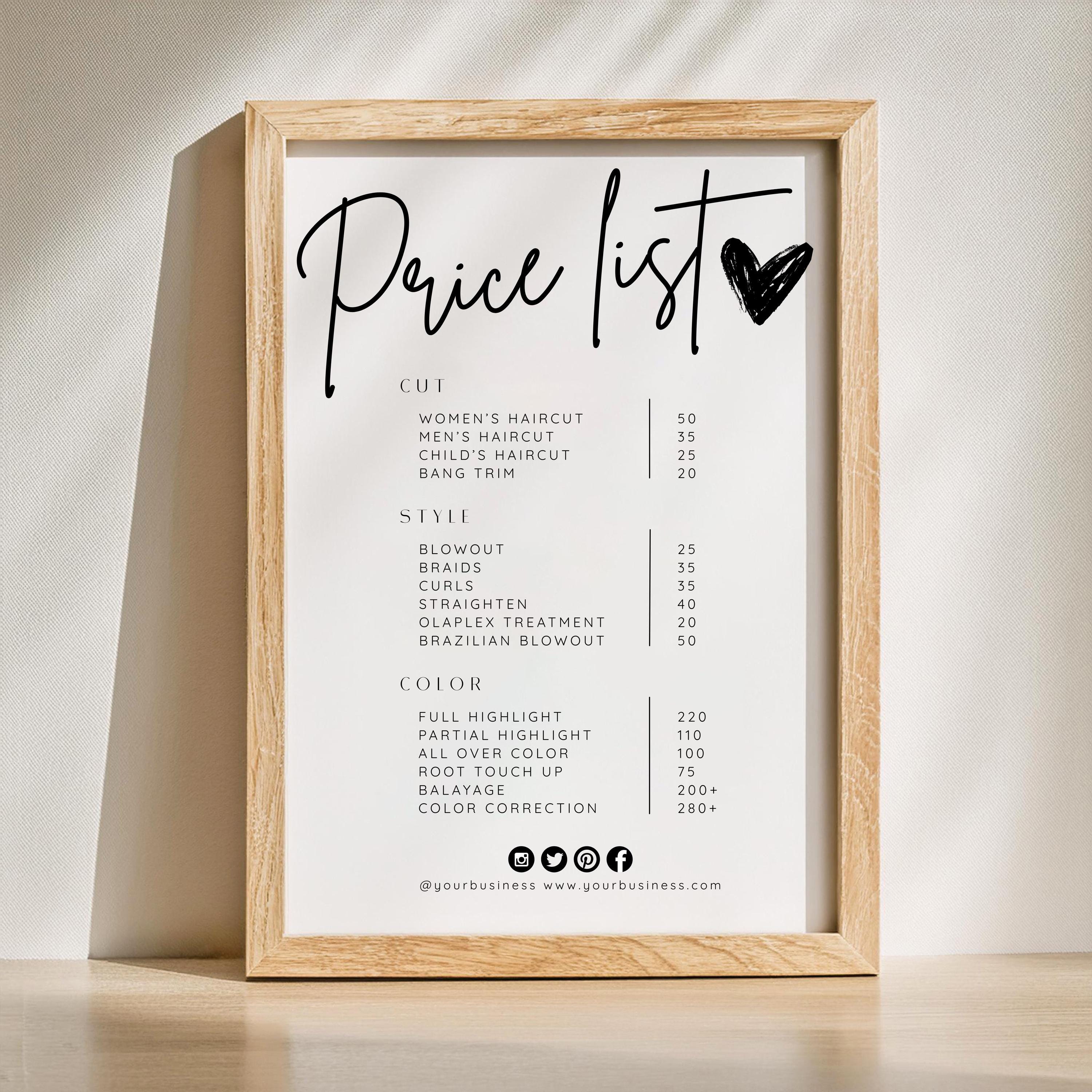 Price List Editable Canva Template Modern Minimalist Small Business ...