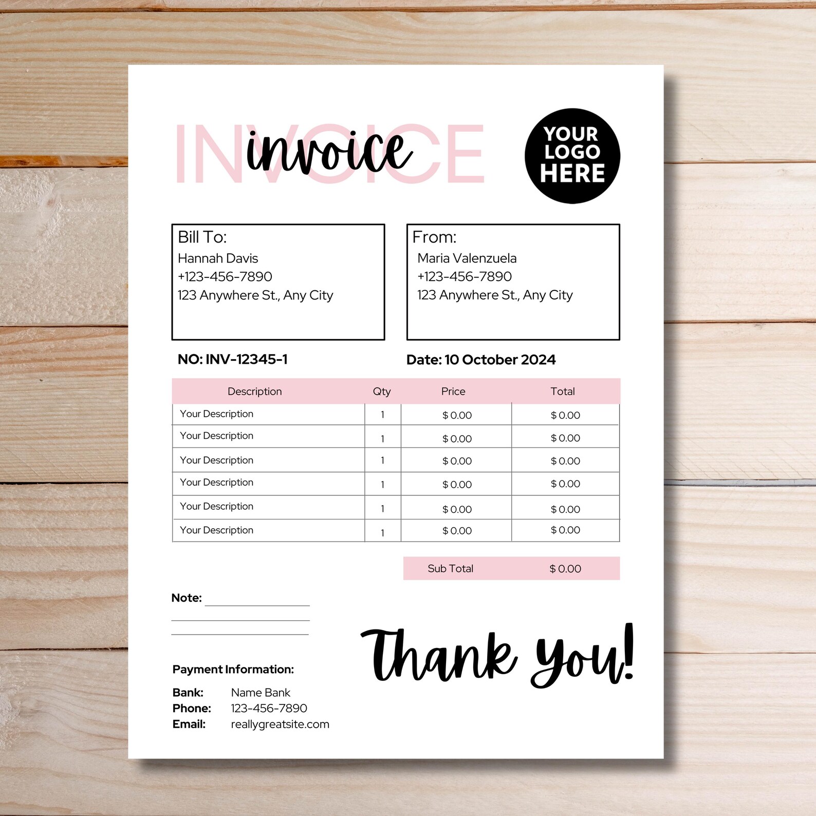Printable Small Business Order Forms Template, Editable Invoice ...